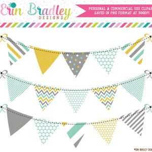 Bunting Banner Flag Clipart Commercial Use Clip Art Graphics Aqua Gold ...