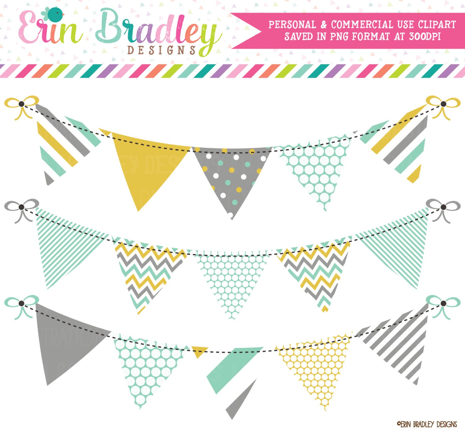 Bunting Banner Flag Clipart Commercial Use Clip Art Graphics - Etsy
