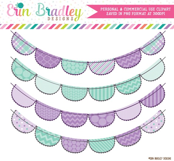 Commercial Use Clipart Purple & Aqua Blue Bunting Clip Art Graphics ...