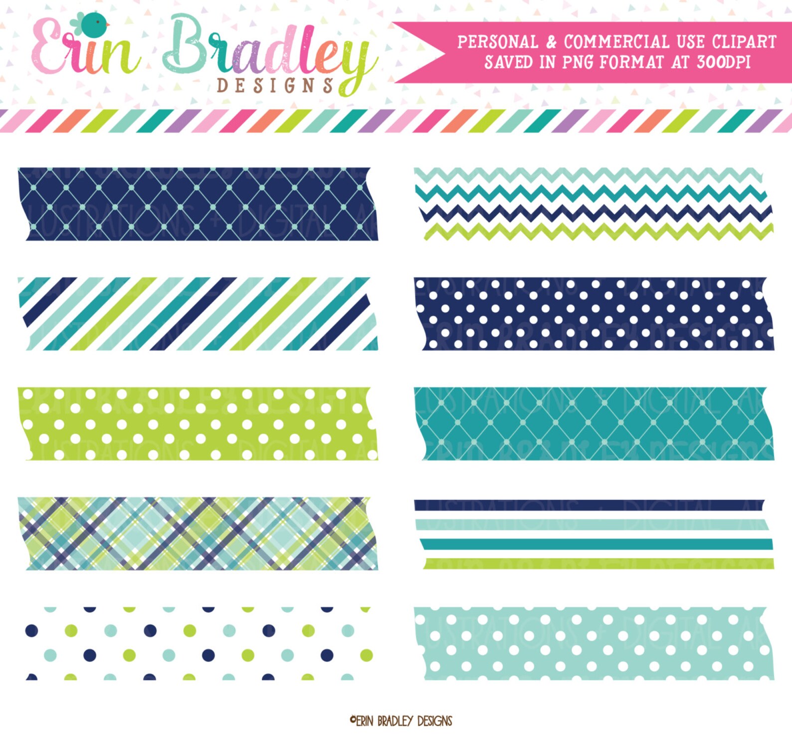 Digital Washi Tape Clip Art in Blue Green & Teal Polka Dots - Etsy