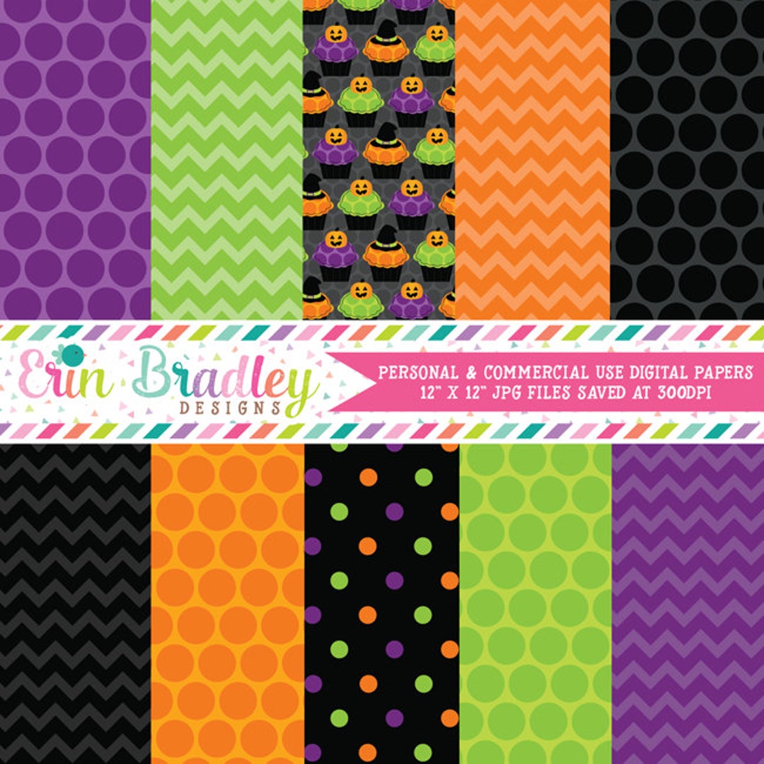 Halloween Cupcakes Digital Paper Pack Polka Dots and Chevron Stripes ...