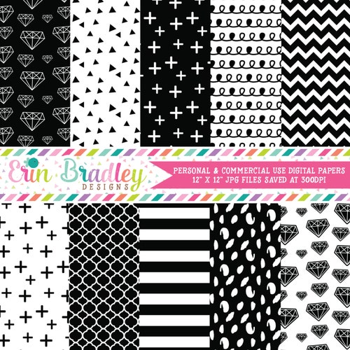 Black & White Digital Papers Patterned Paper Digital | Etsy