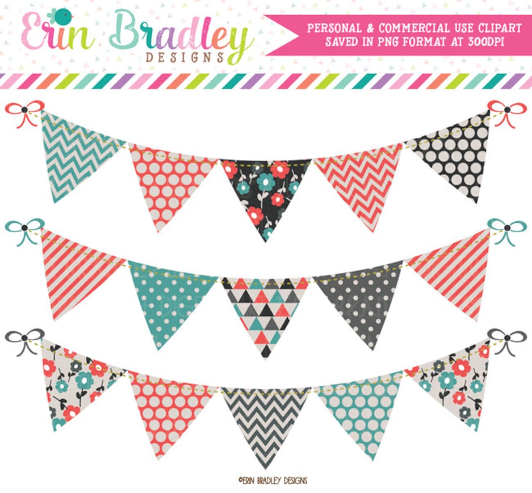 Digital Clipart Bunting Teal Orange Red Black Banner Flag - Etsy