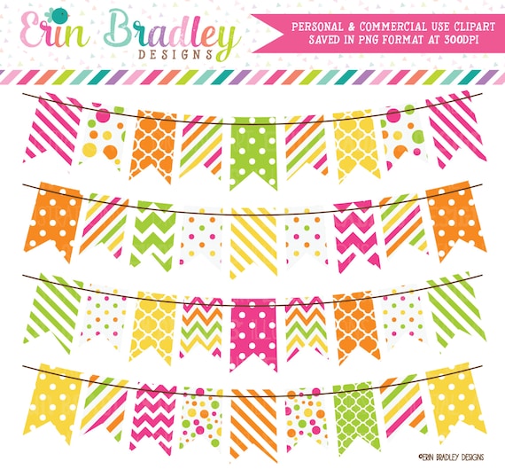 Bunting Clipart Graphics Banner Flag Digital Clip Art Set | Etsy