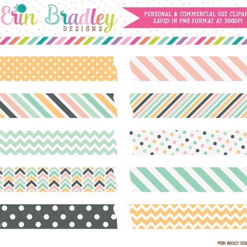 Rainbow Washi Tape Clipart Digital Clip Art Pattern Tape - Etsy