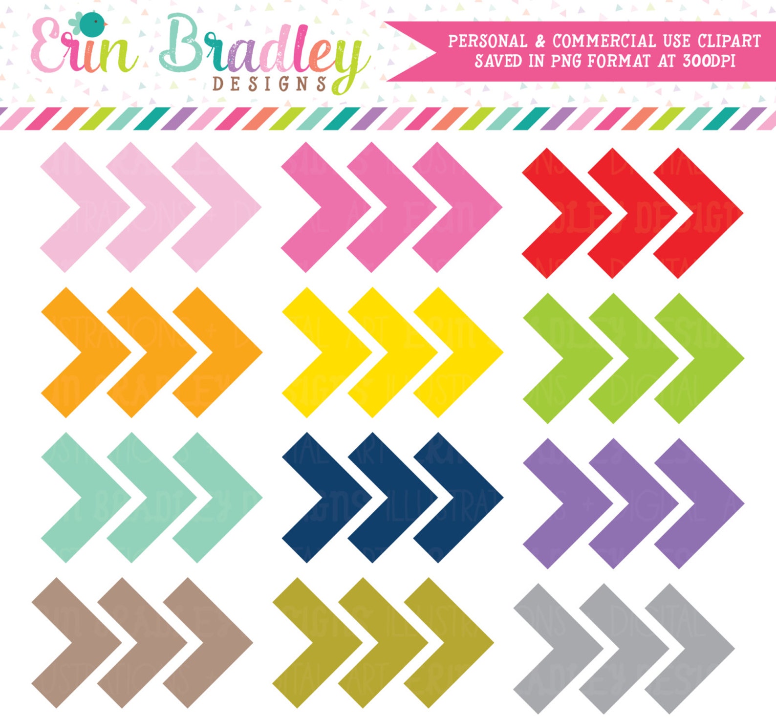 Triple Chevron Clipart Decorative Clip Art Graphics Commercial - Etsy