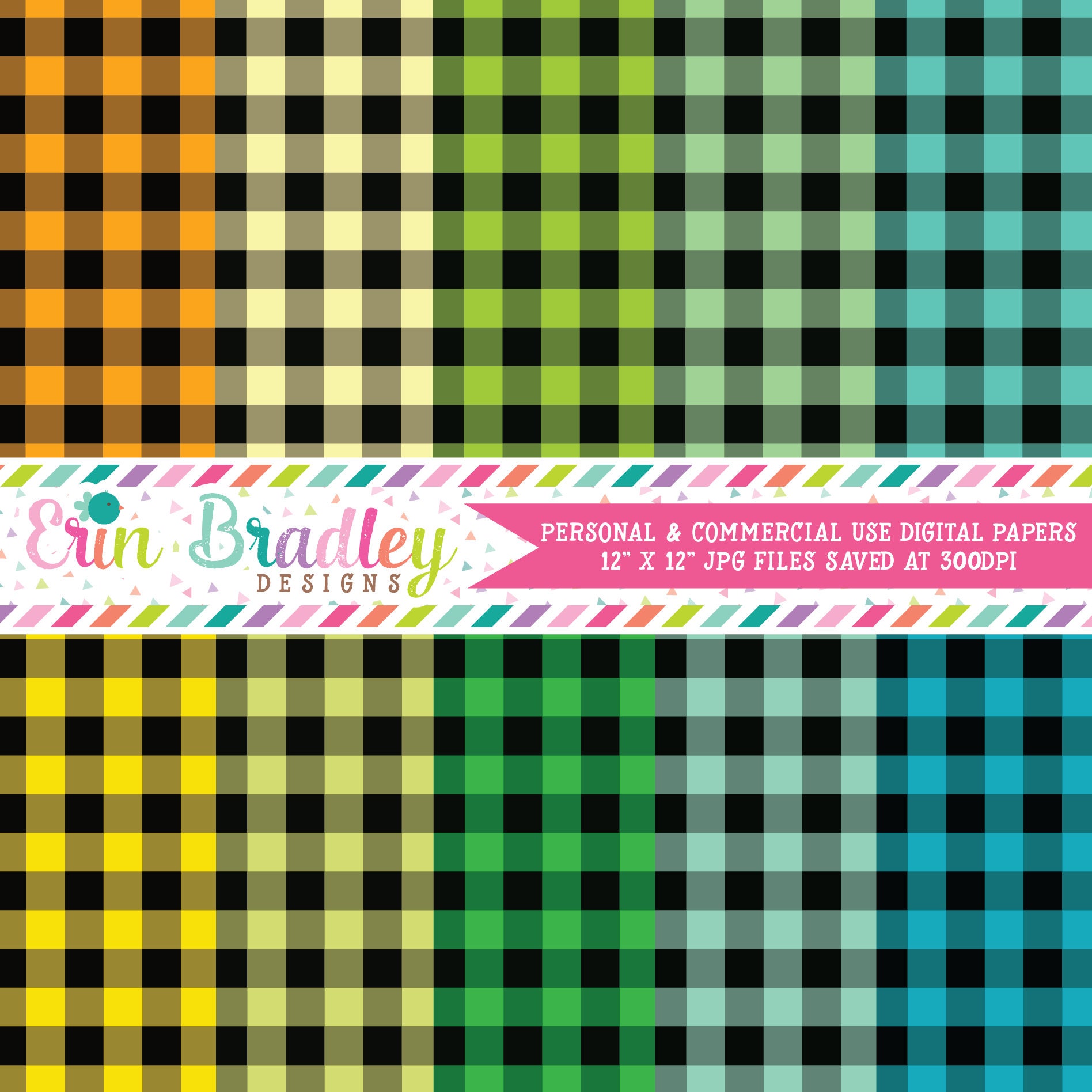 Buffalo Check Digital Paper Pack Set 2 40 Colors Instant - Etsy