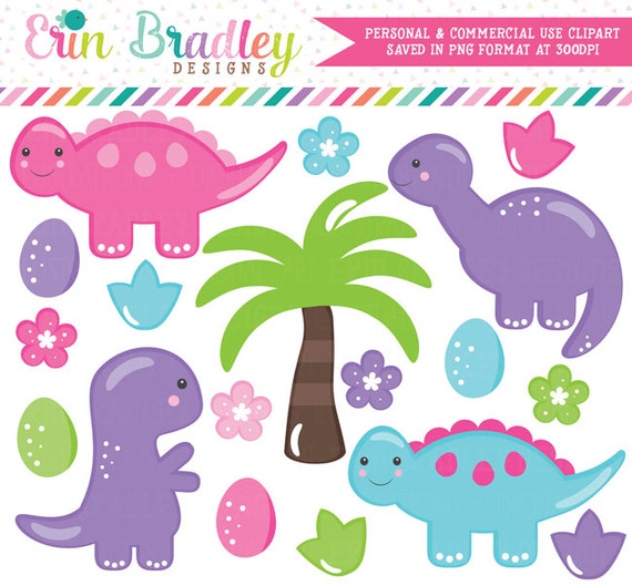Girls Dinosaur Clipart Graphics, Dino Clipart, Pink Purple Blue ...