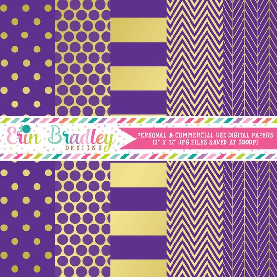 Digital Paper Pack Purple & Gold Commercial Use Digital Scrapbook ...