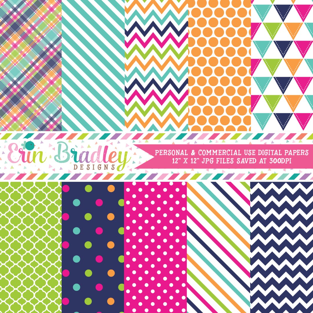 Summer Days Digital Scrapbook Paper: Pink, Blue, Green (JPG Files) - Etsy