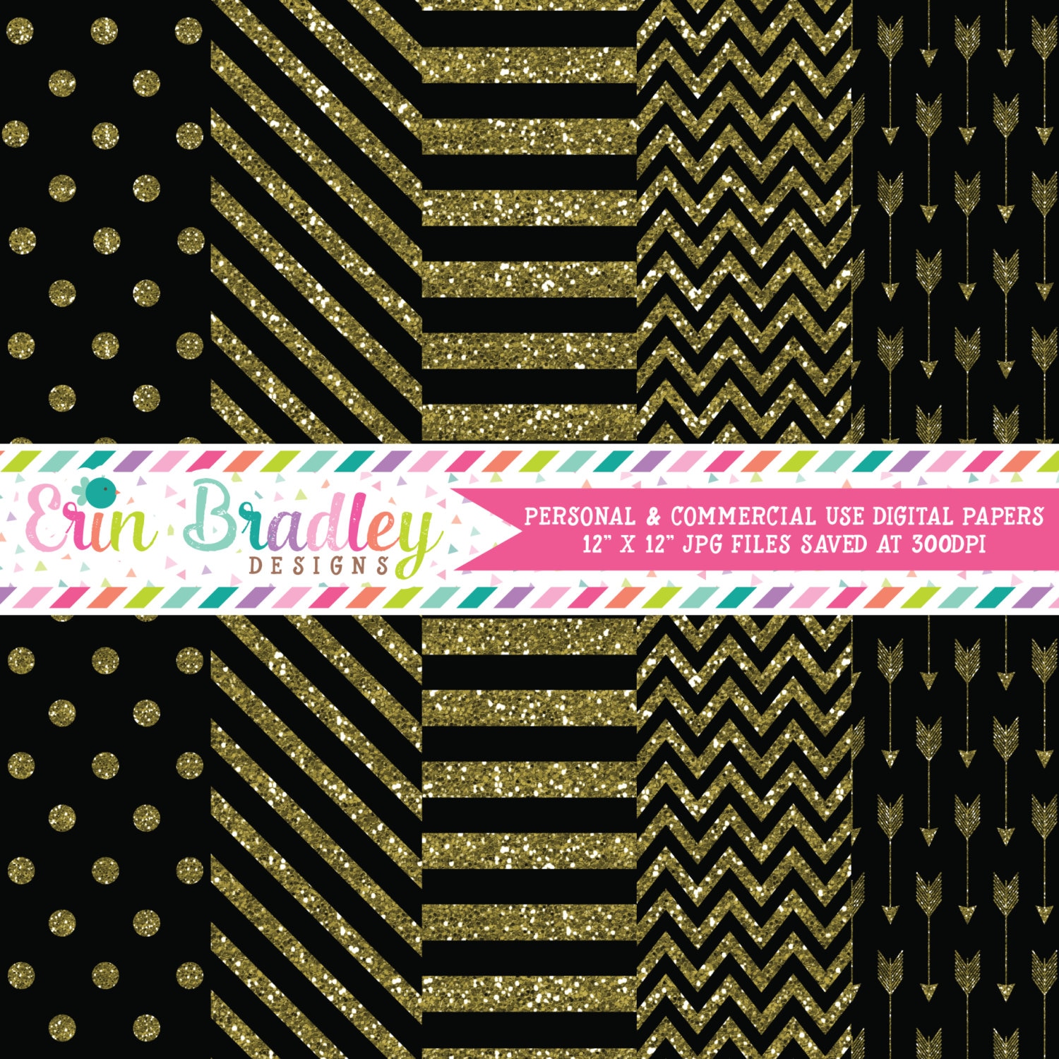 Digital Paper Pack Gold Glitter and Black Commercial Use | Etsy