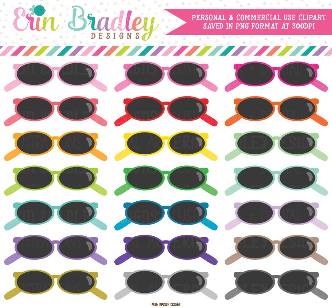 Sunglasses Clipart Summer Clip Art Graphics Bundle Set in 21 Colors ...