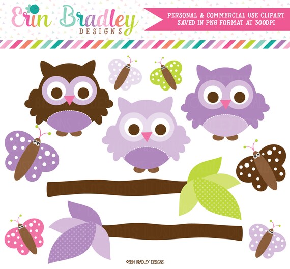 Purple Owl Clipart Clip Art Personal & Commercial Use With - Etsy