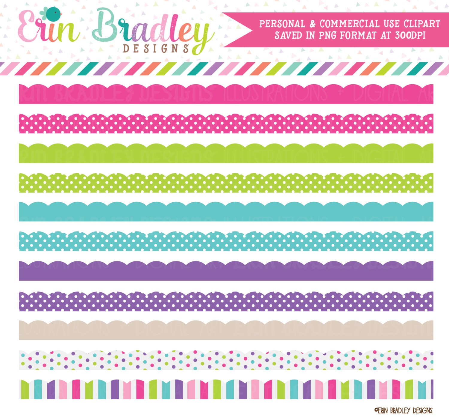 Cotton Candy Scalloped Borders Clipart Commercial Use Clip Art Instant ...