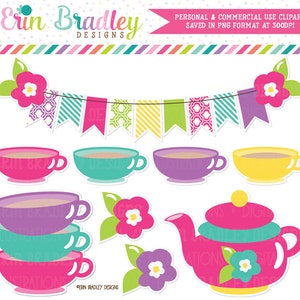 Tea Party Girls Clipart Graphics Digital Clip Art Bunting Teapot ...