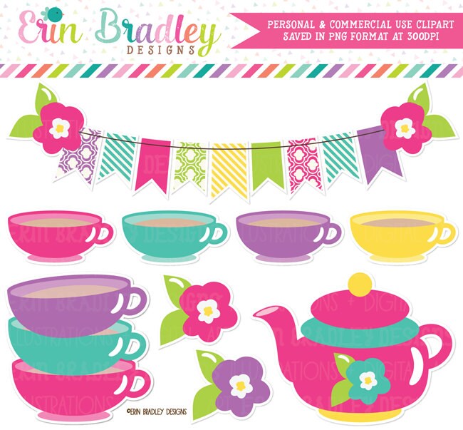 Tea Party Girls Clipart Graphics Digital Clip Art Bunting - Etsy