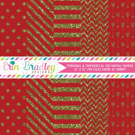 Digital Paper Pack Gold Glitter and Red Commercial Use Digital ...