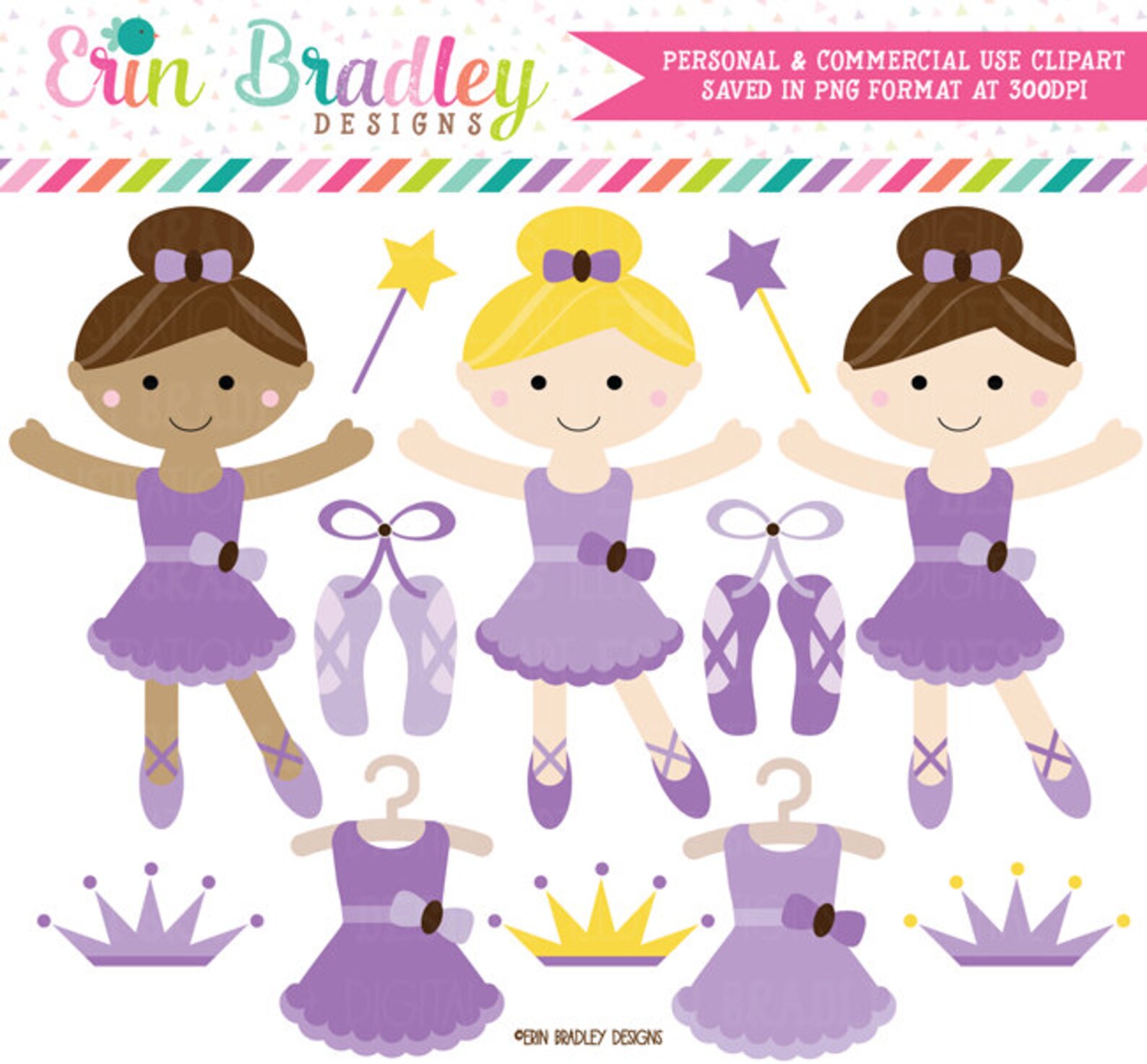 Purple Ballerinas Clipart Commercial Use Dance Clip Art | Etsy