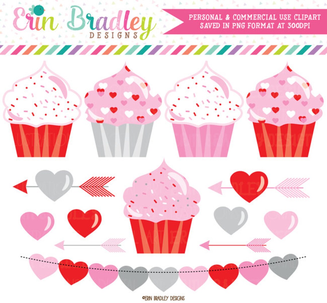 Valentines Day Clipart Valentines Day Cupcakes Clipart | Etsy