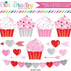 Valentines Day Clipart, Valentines Day Cupcakes Clipart, Hearts and ...