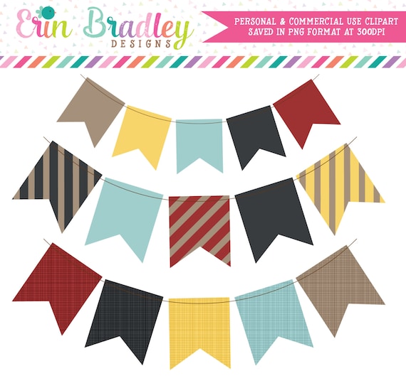 Banner Flag Bunting Clipart Graphics Red Navy Blue & Brown Instant ...