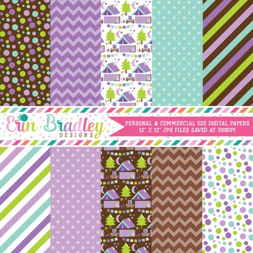 Camping Digital Papers Pink Polka Dots Chevron & Stripes - Etsy