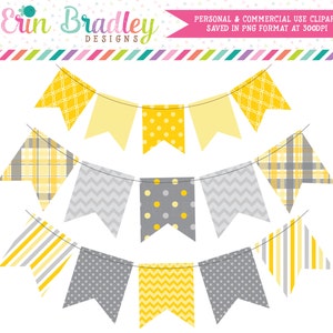 Yellow & Gray Bunting Clip Art Banner Flags Clipart Commercial Use - Etsy