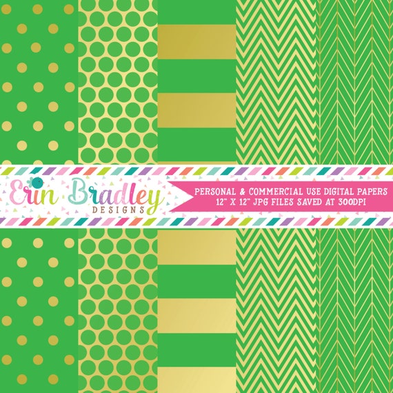 Digital Paper Pack Gold Foil & Green Commercial Use Digital Scrapbook ...