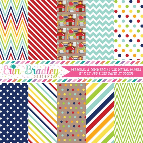 School Digital Paper Pack Collection Rainbow Chevron Stripes - Etsy