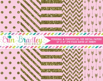 Polka Dot Chevrons and Stripes Digital Papers in Pink - Etsy UK