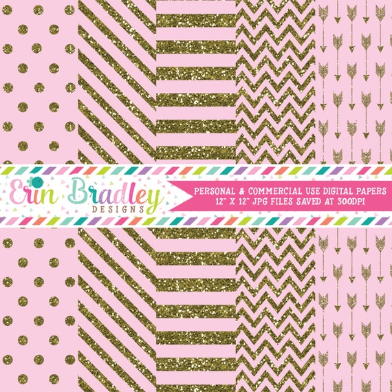 Digital Paper Pack Gold Glitter and Light Pink Commercial Use Digital ...