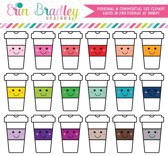 Kawaii Coffee Cups Clipart Instant Download Clip Art Graphics ...
