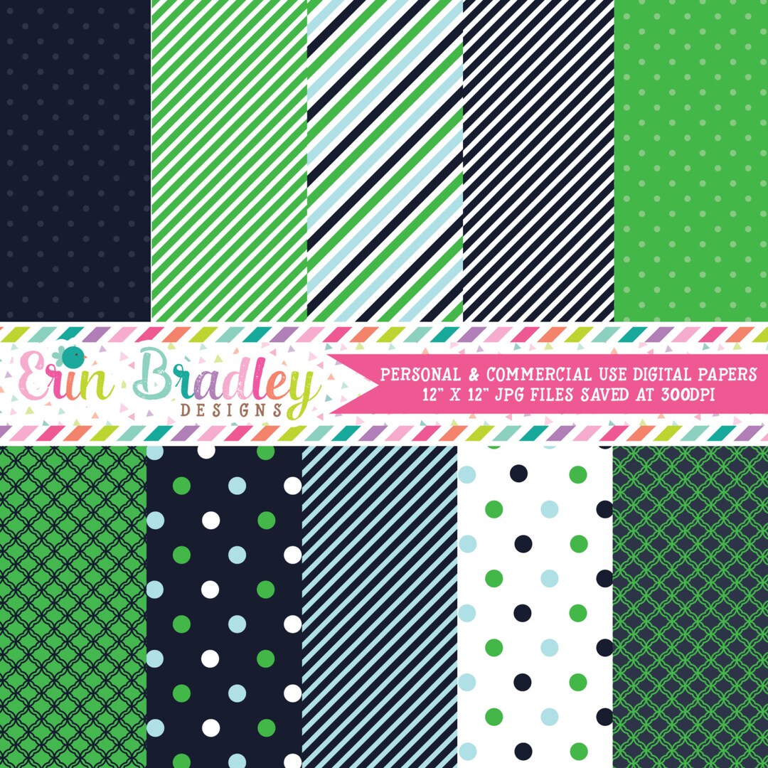 Digital Scrapbook Papers Personal and Commercial Use Preppy Navy Blue ...