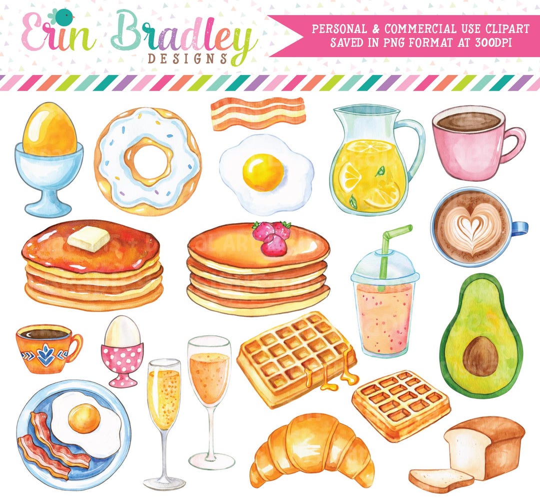 Watercolor Breakfast Food Clip Art Graphics, Sunday Brunch Food Clipart ...