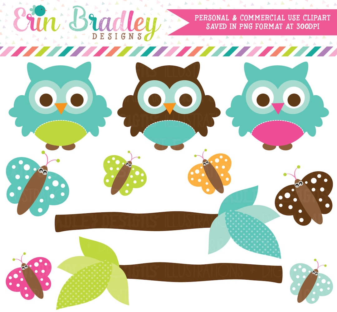 Owl Clipart Clip Art Personal & Commercial Use With Blue Green Brown ...