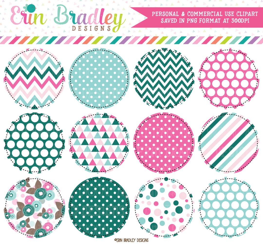 Pink Blue & Green Circle Frames Clipart Graphics Instant Download ...