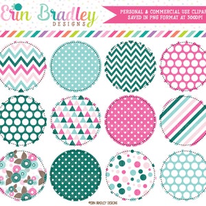 Pink Blue & Green Circle Frames Clipart Graphics Instant Download ...
