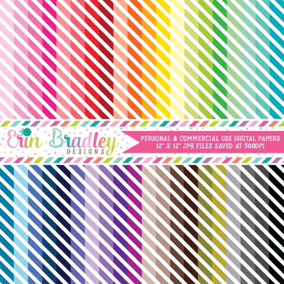 Striped Digital Paper Pack Bundle Set of 40 Digital Scrapbook Papers ...