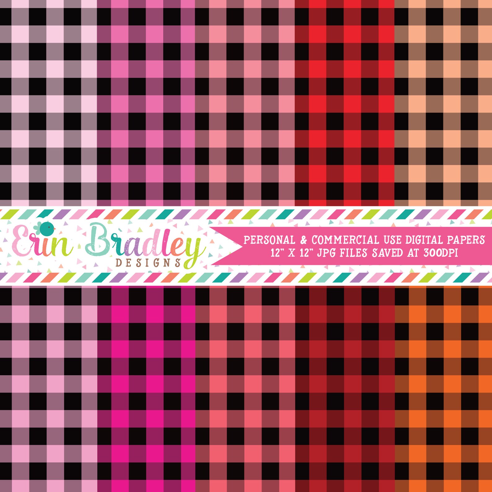 Buffalo Check Digital Paper Pack Set 2 40 Colors Instant - Etsy