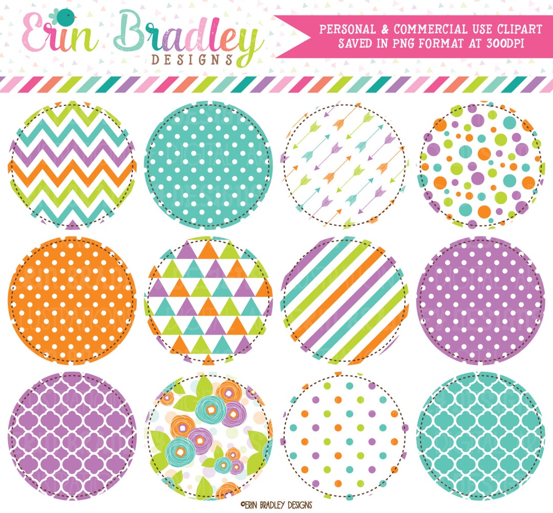 Digital Circle Frame Clipart Graphics Purple Orange Green Blue Polka ...