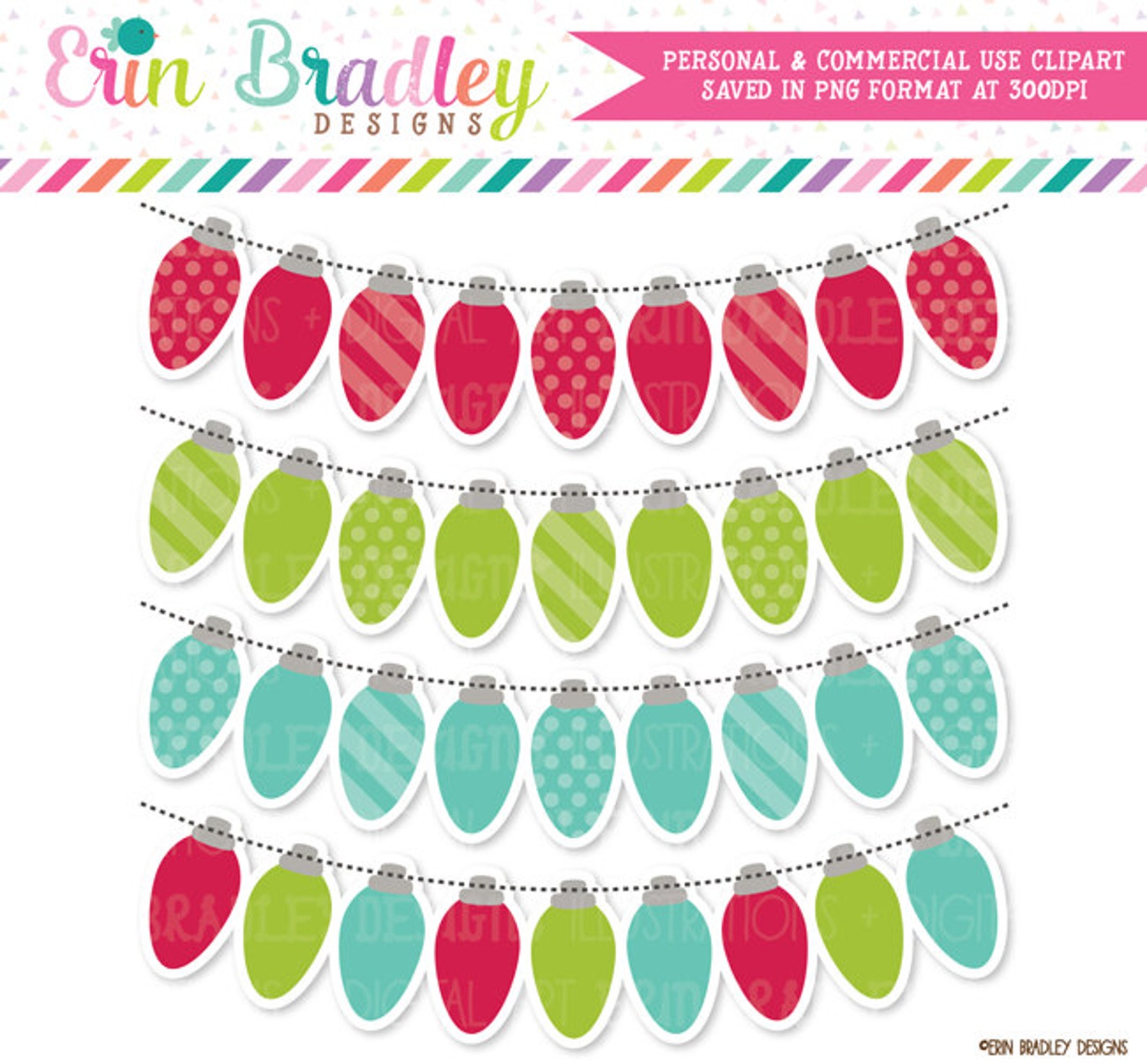 Christmas Lights Bunting Clipart Commercial Use Clip Art - Etsy