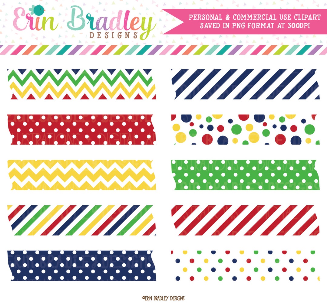 Primary Colors Digital Washi Tape Clipart Graphics for Digital ...