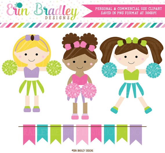 Cheerleaders Clipart Set Personal & Commercial Use Clip Art Graphics ...
