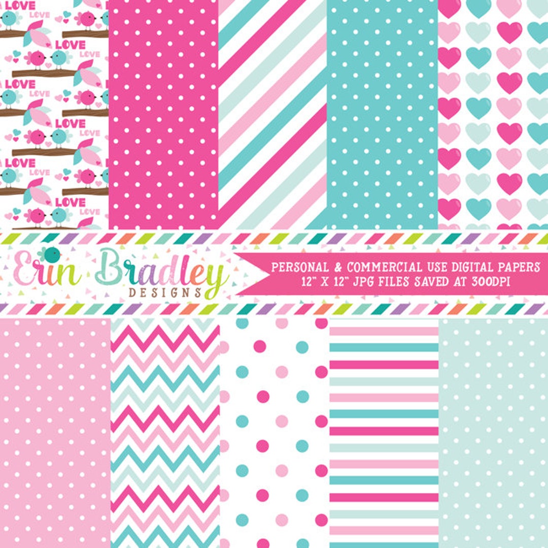 Valentines Day Digital Paper Pack Love Birds Commercial Use - Etsy