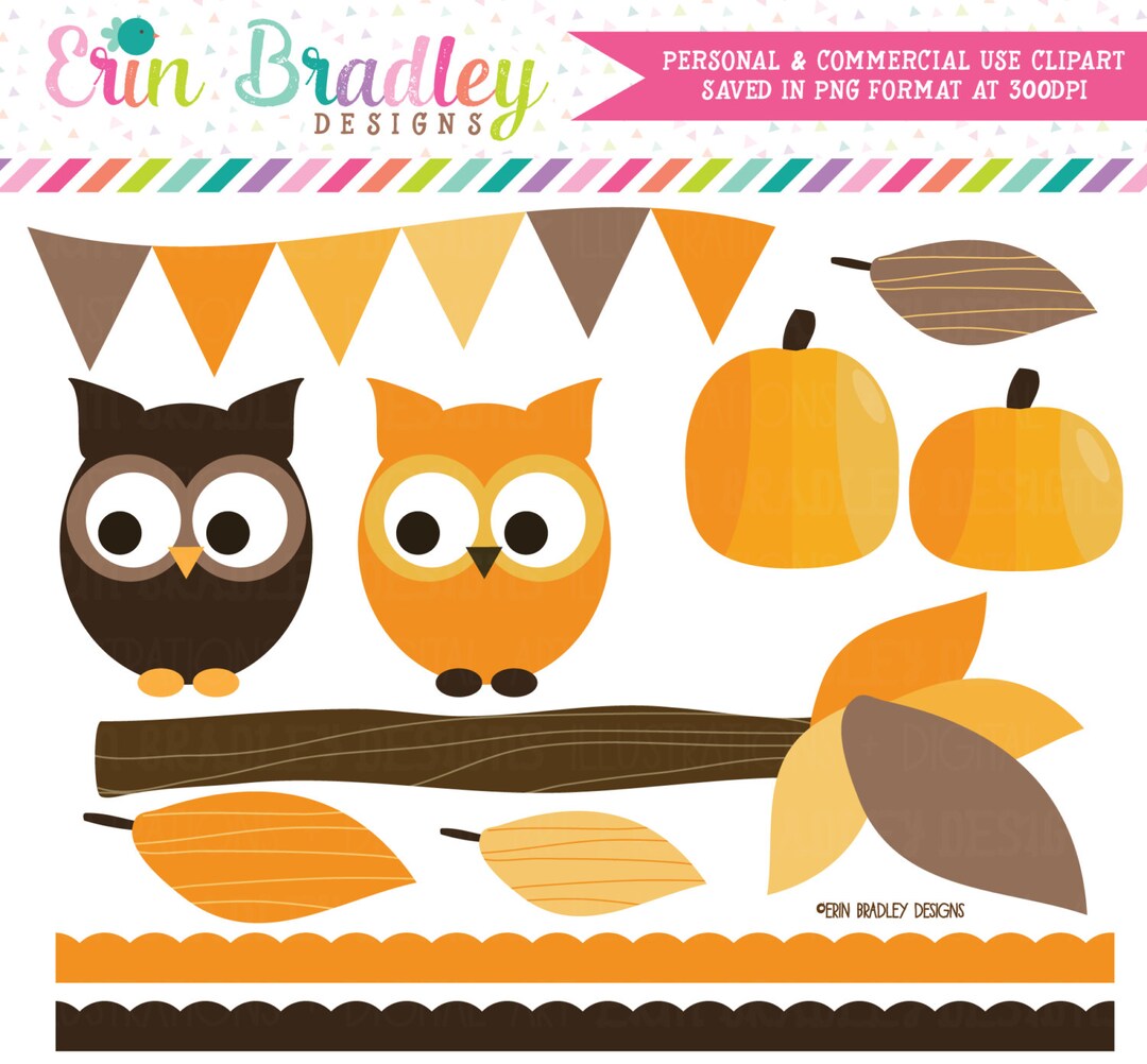 Autumn Owls and Pumpkins Clipart Clip Art Personal & - Etsy