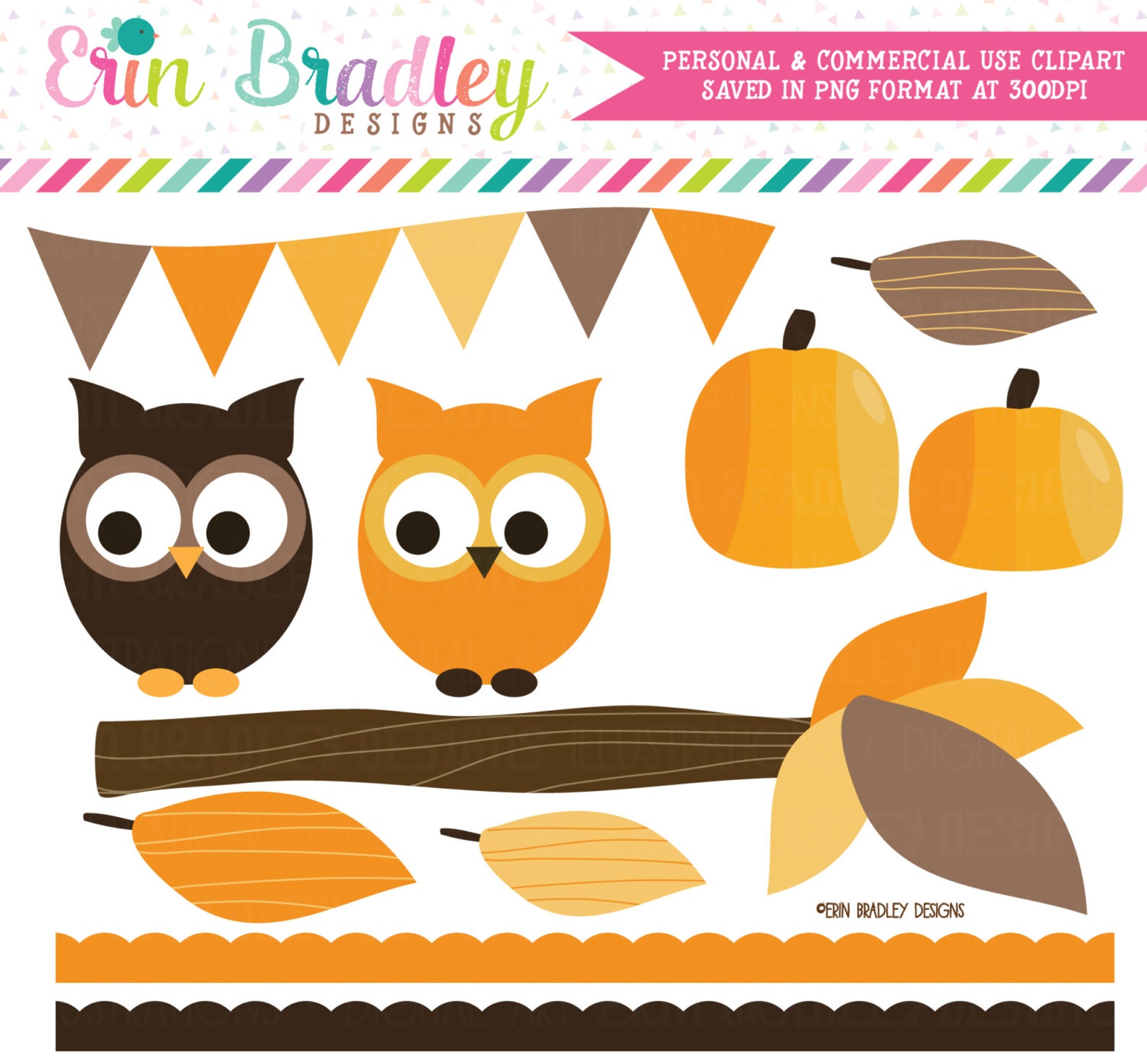 Autumn Owls and Pumpkins Clipart Clip Art Personal & - Etsy