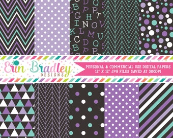Green Blue and Purple Digital Papers With Polka Dots Stars - Etsy UK