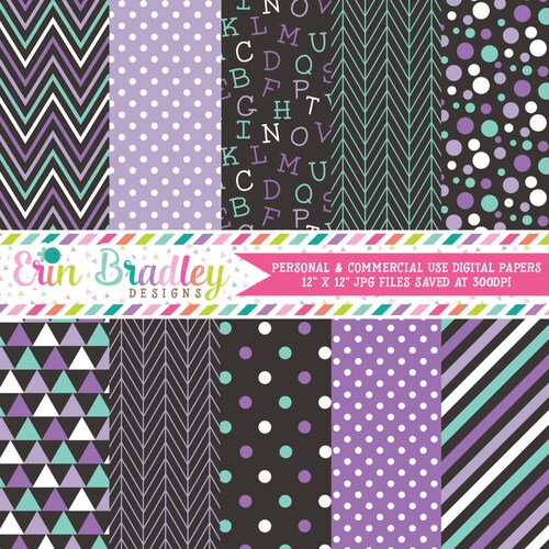 Purple and Blue Digital Scrapbook Papers Alphabet Pattern - Etsy