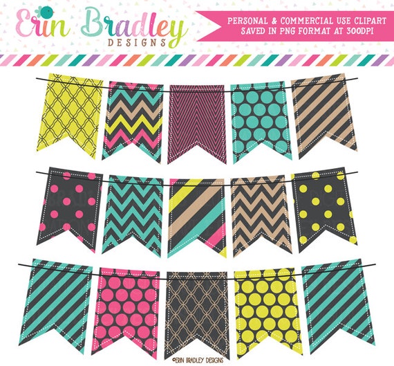 Pop of Color Bunting Clipart Graphics Digital Banner Flag Clip Art ...