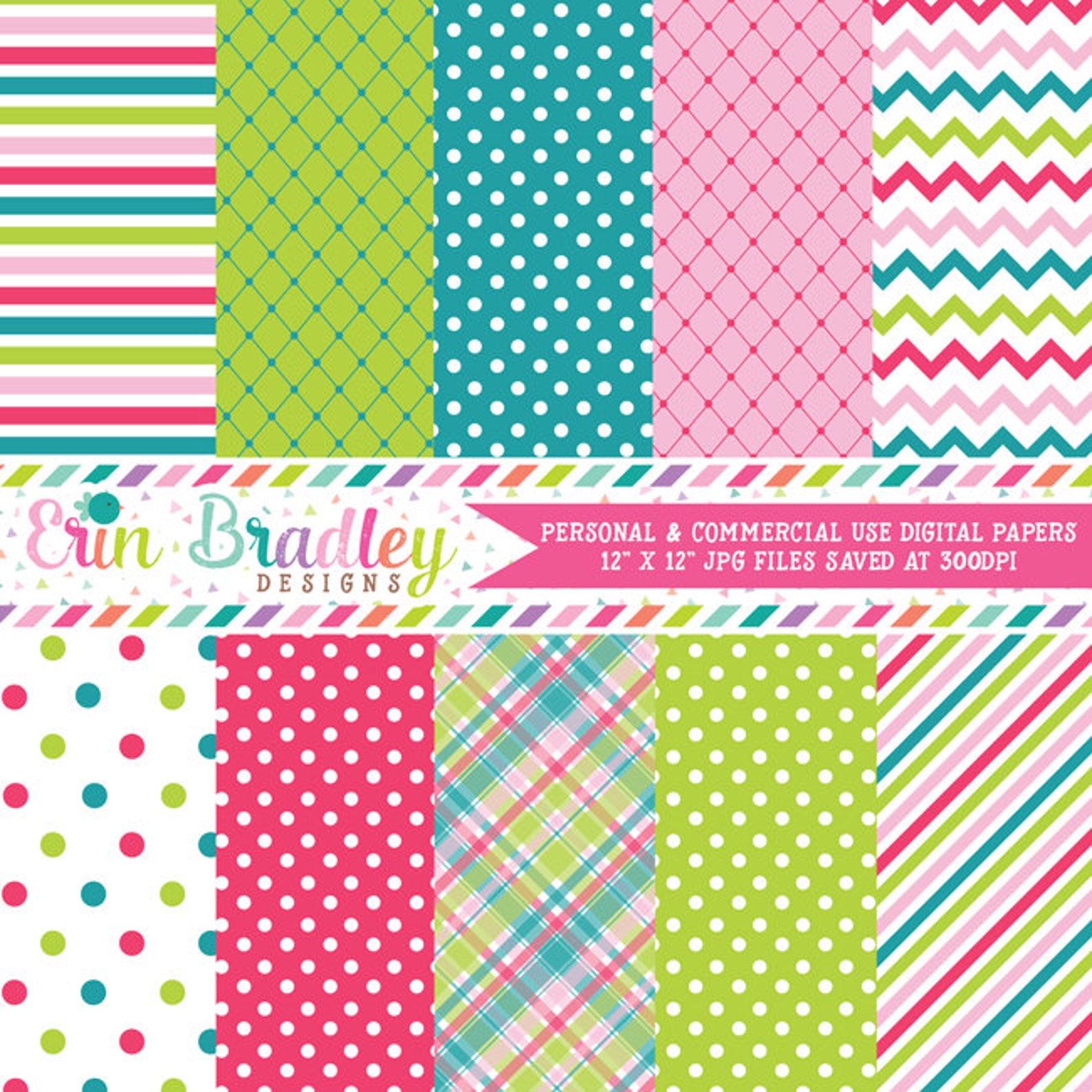 Digital Paper Pack Personal and Commercial Use Pink Blue and Green ...